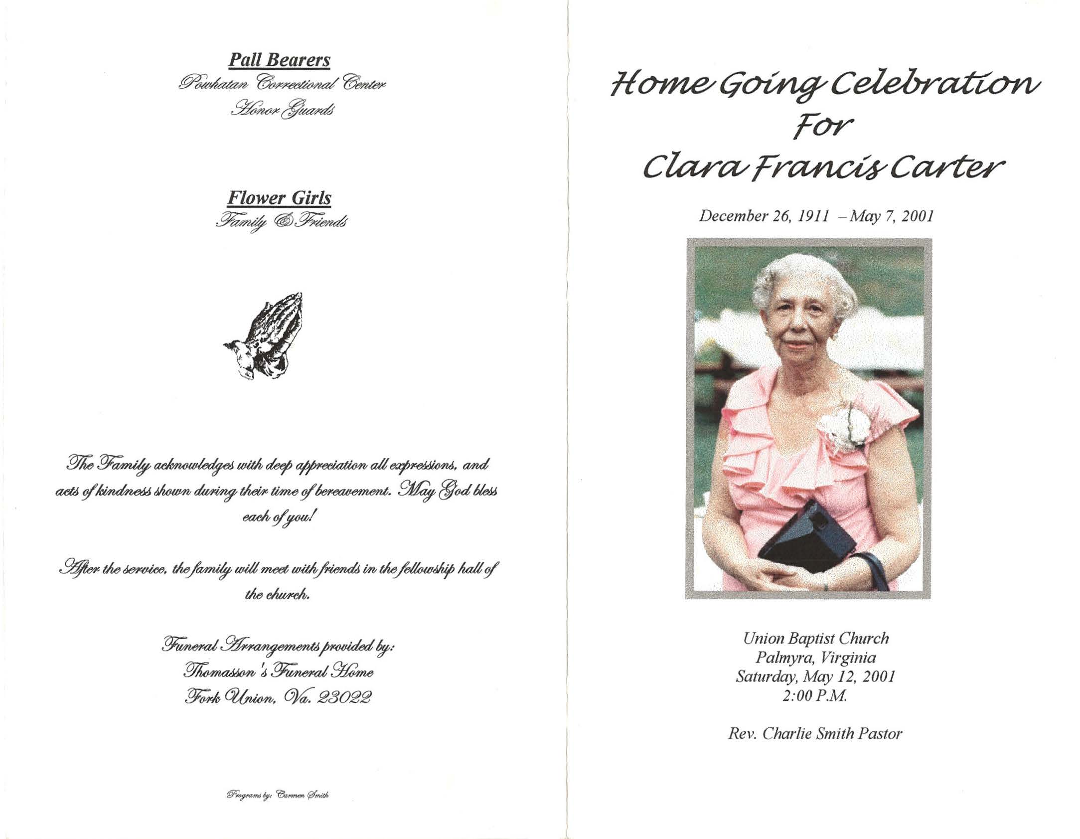 Clara Francis Carter – Union Baptist Church Shores Virginia